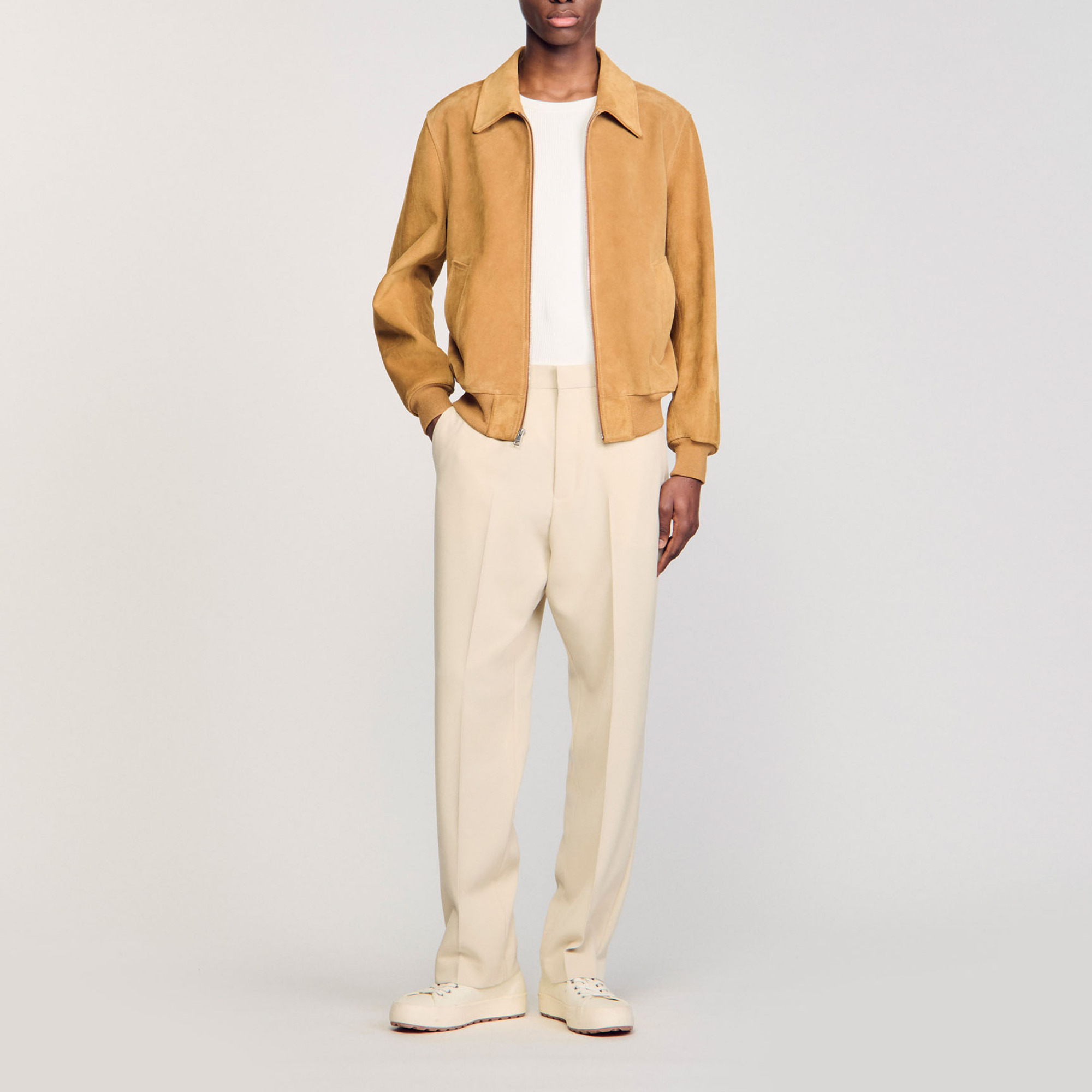 Split leather jacket white / beige for Men | Sandro Paris